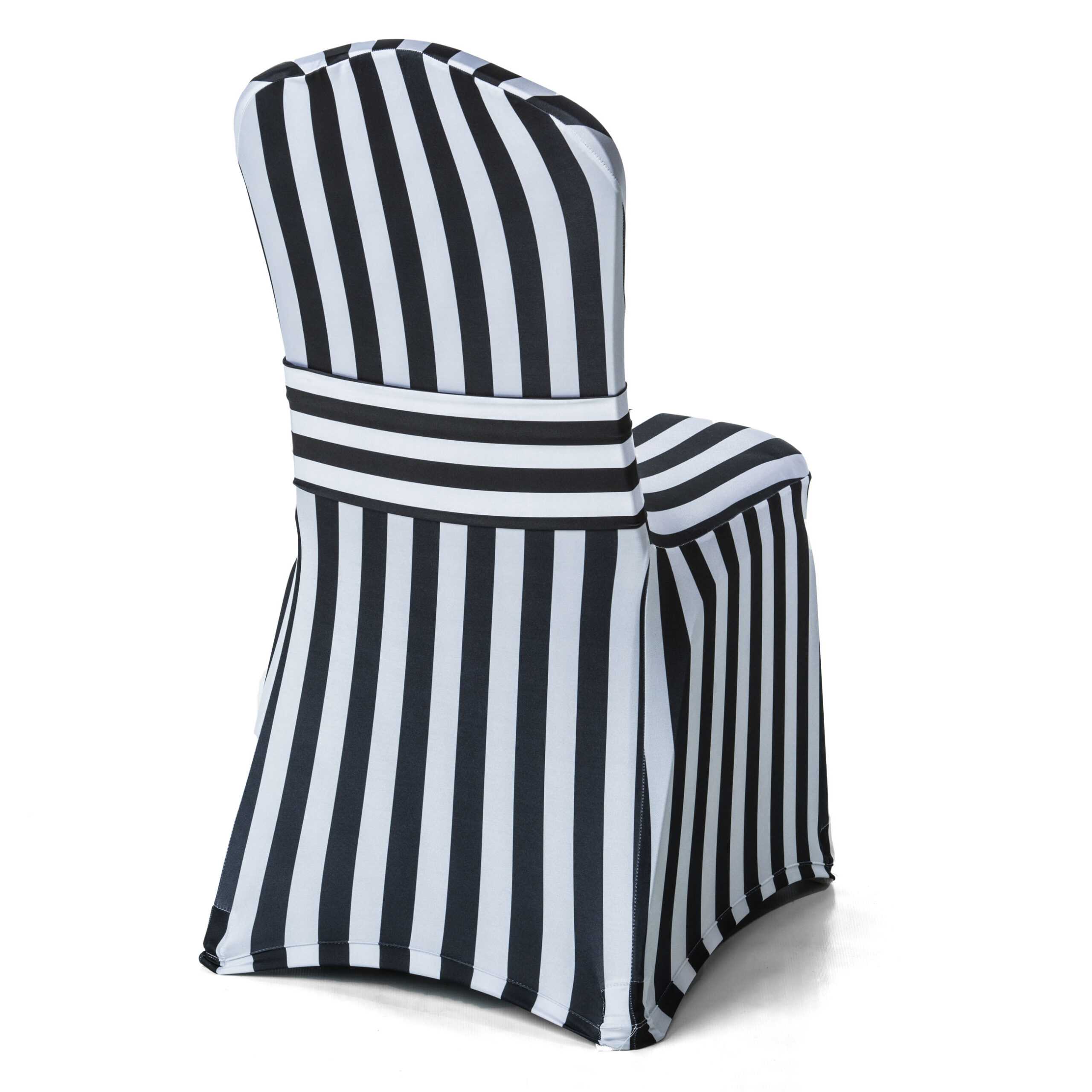 Black & White Stripe Spandex Chair Cover - Over The Top